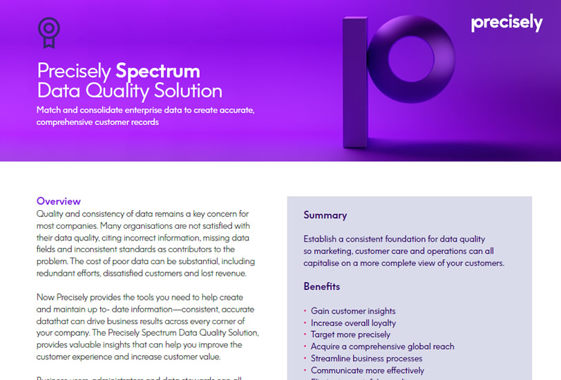 Spectrum Data Quality Solution - Precisely Product Sheet Spectrum Data Quality Solution - Precisely Product Sheet