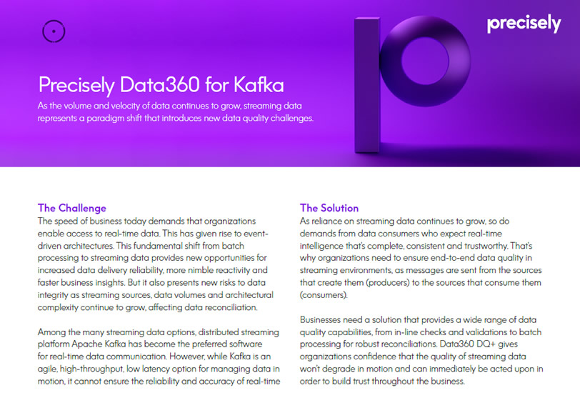 Precisely Data360 for Kafka Delivers Streaming Data Precisely Data360 for Kafka Delivers Streaming Data