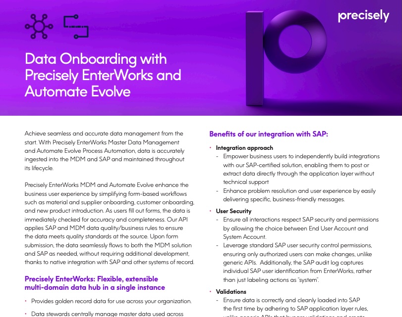 Precisely EnterWorks™ and Automate Evolve: Data Onboarding